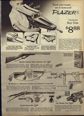 1966 PAPER AD Plazer Ray Gun Toy Daniel Boone Rifle Air Blaster James Bond Set | eBay