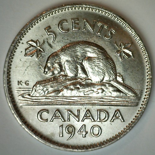 1940 Canada Five Cents Coin Uncirculated 5c Canadian Nickel George VI ...