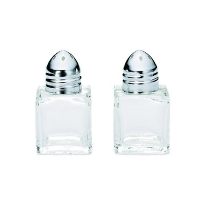 (Set of 2) Mini Salt and Pepper Shakers, 0.5 Oz Glass Cube Body salt ...