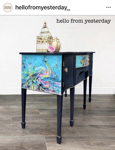 Navy blue sideboard, hand painted with bright decoupage modern antique design | eBay UK