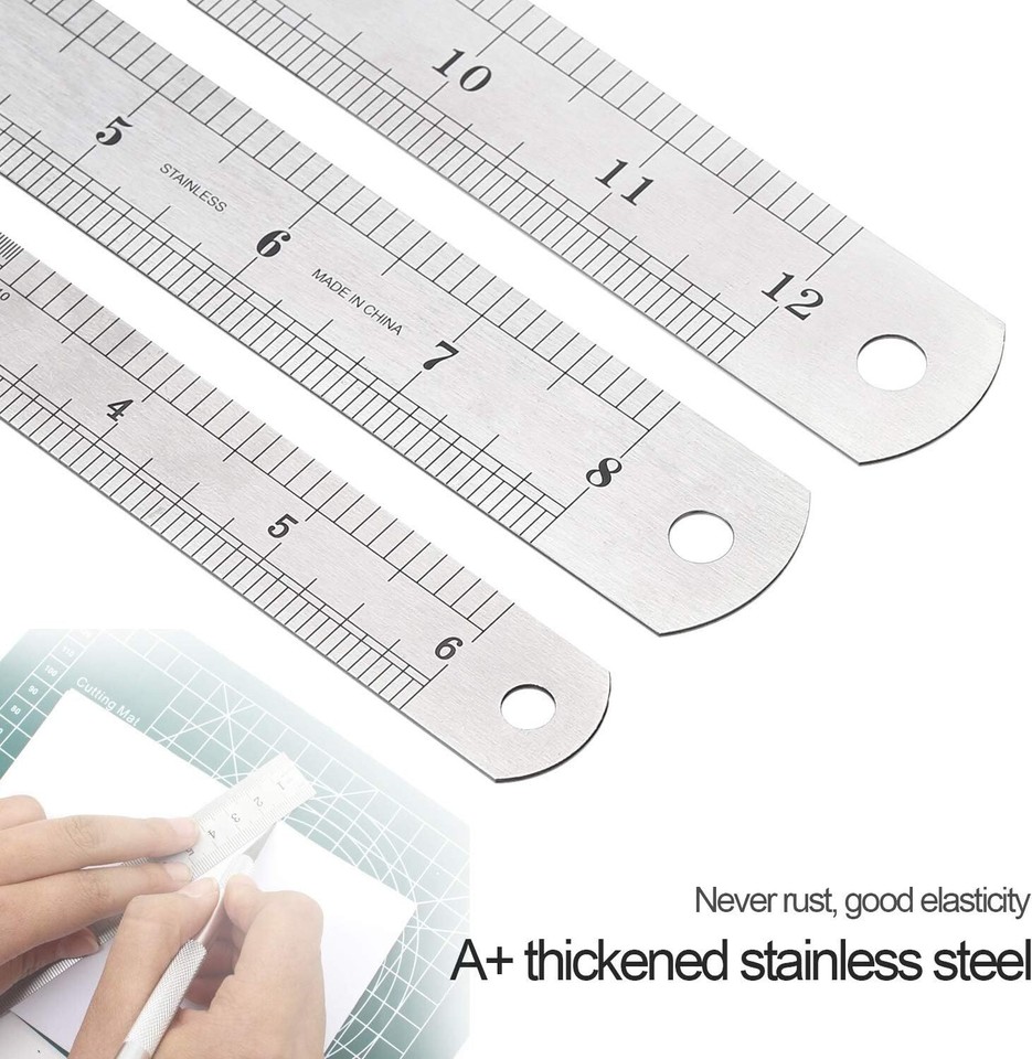 Stainless Steel Metal Ruler with Inch and Metric Machinist Ruler 3pcs ...