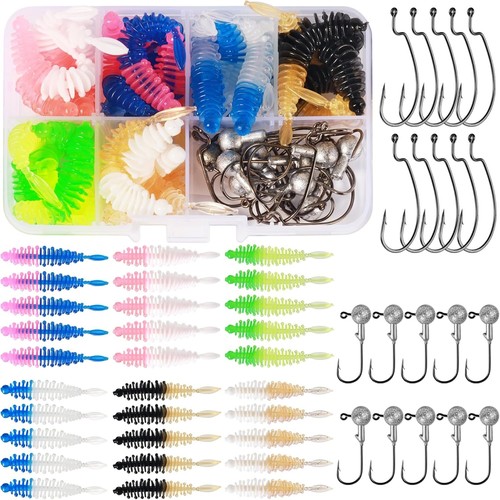 50pc Soft Lure Set Drop Shot Jig Head Hook Trout Bait with Jighead ...