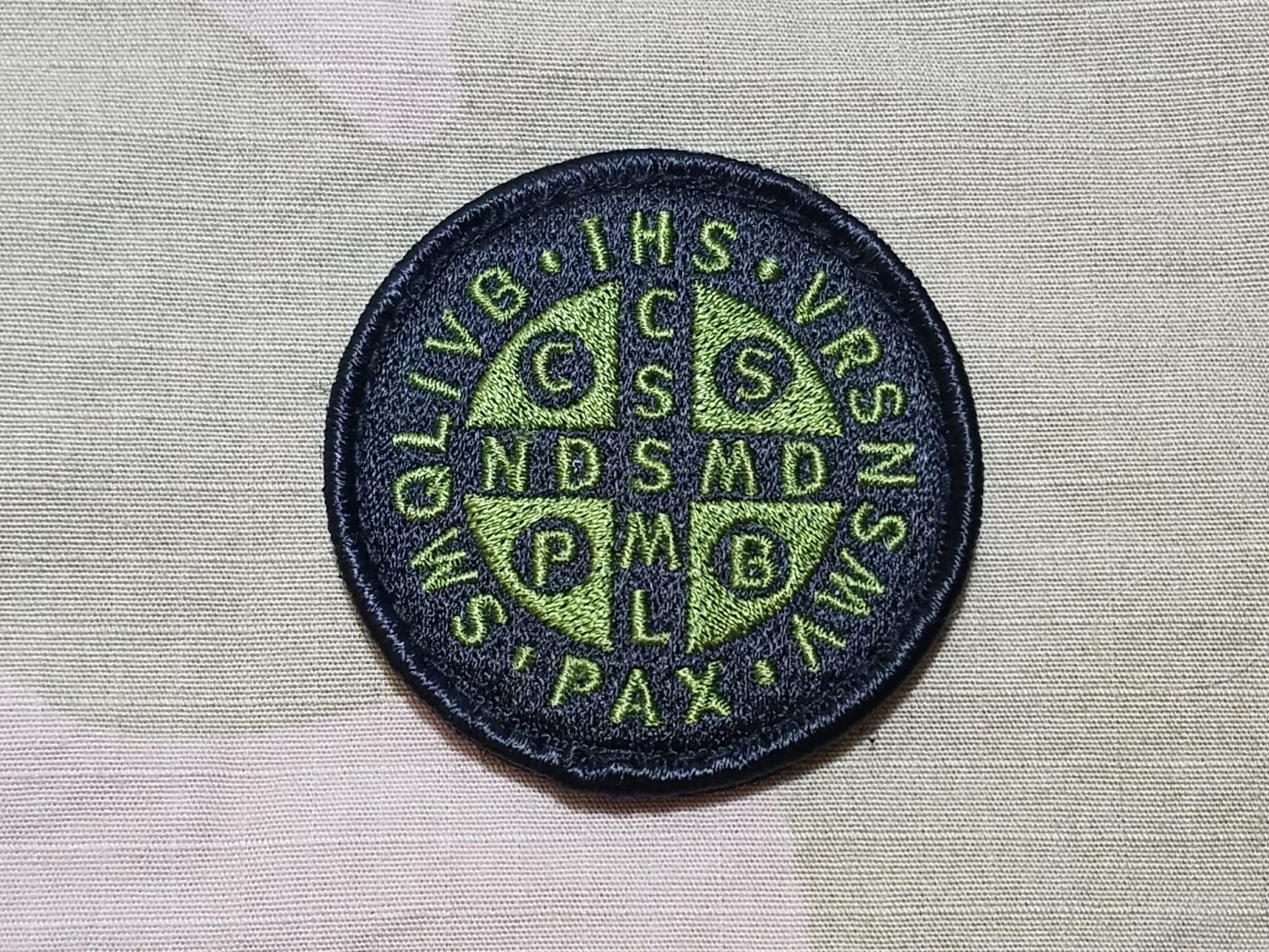 Saint Benedict Cross Patch Woodland OD Green Catholic St. Hook Loop ...