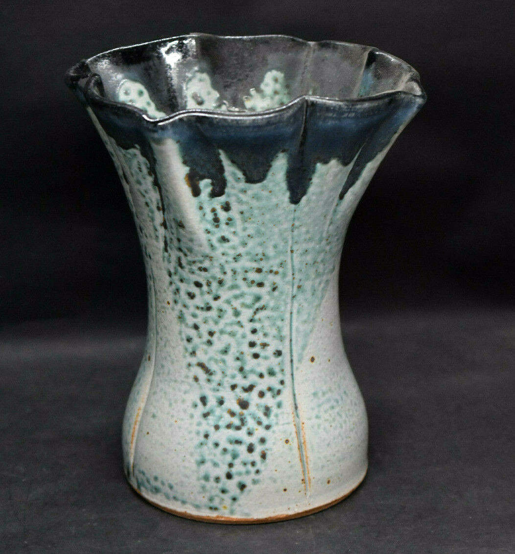 Blue Moon Pottery Indiana Carol Bell Green Studio Pottery Vase | eBay