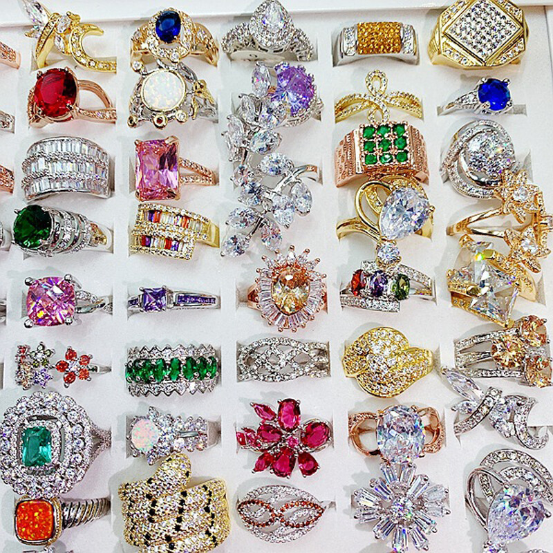 100Pcs Wholesale Colorful Crystal Mixed Rings Bulk Finger Band Ring ...