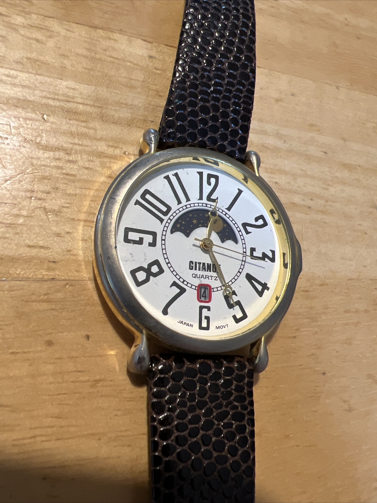 Vintage Gitano Ladies Quartz Watch Moonphase Untested Gold Color Moon ...