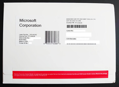 Microsoft Windows Server Standard 2022 64bit 16 Core DVD OEM P73-08328 ...