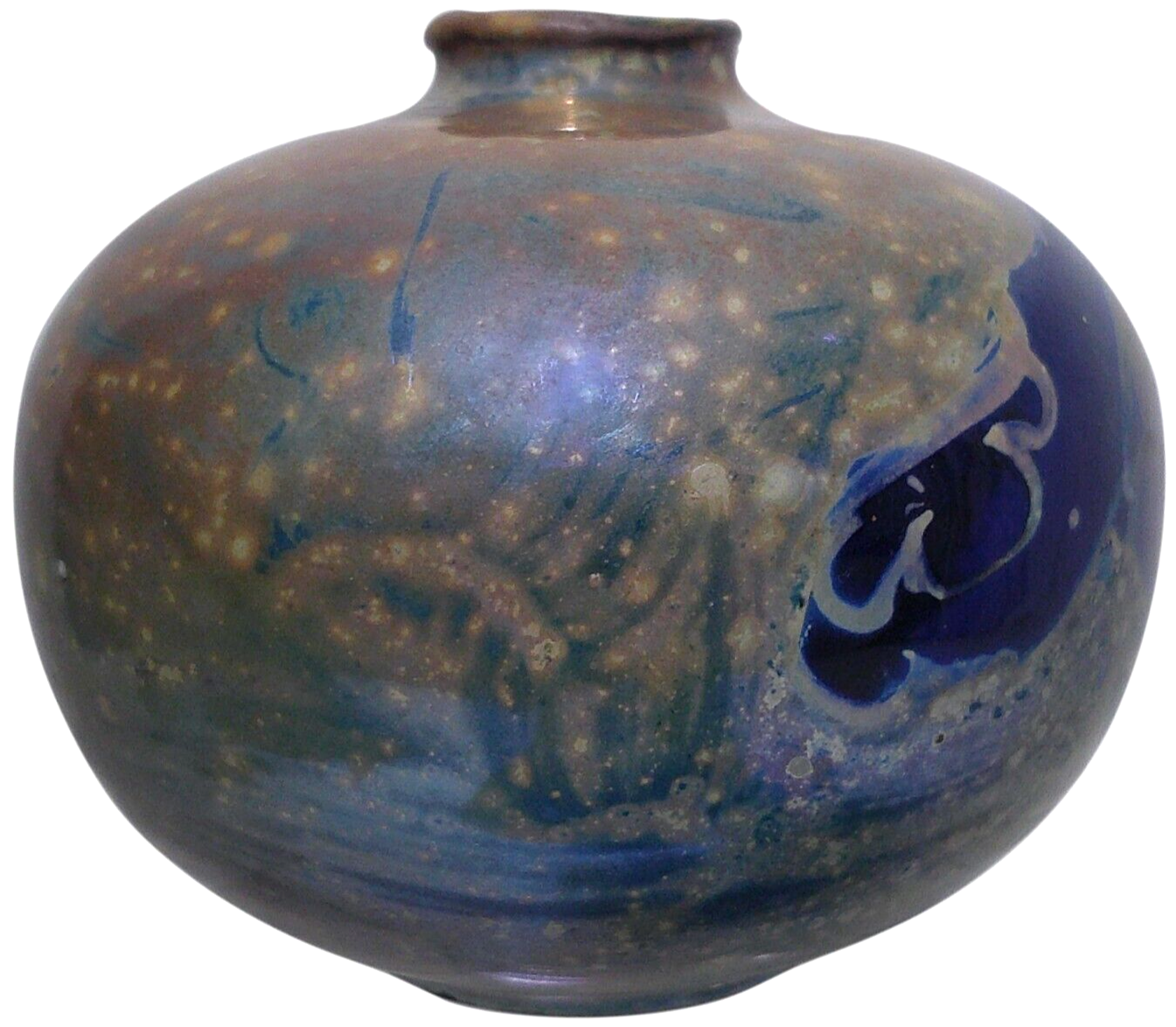 MID-20TH C VINT SGND MODERNIST WHL-THRWN, HND DEC W/VARIEGATED GLAZE SM ...