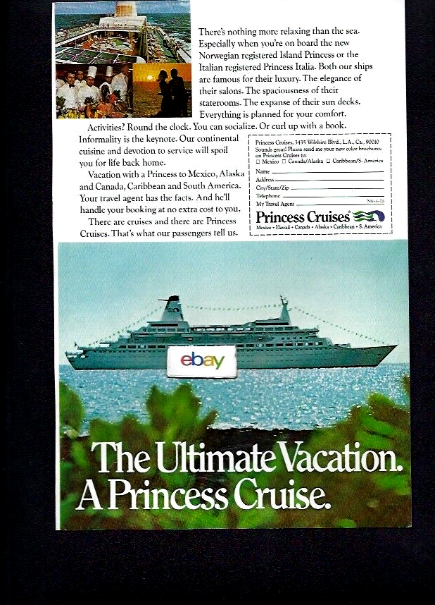 PRINCESS CRUISES ULTIMATE VACATION PRINCESS ITALIA TO MEXICO 1973 AD | eBay