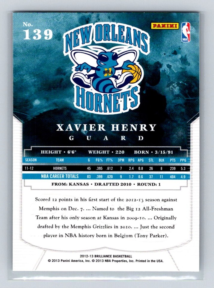 2012 Panini Brilliance #139 Xavier Henry New Orleans Hornets | eBay