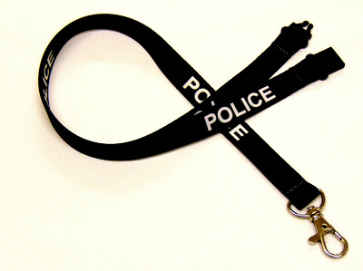 POLICE lanyard black/white 15mm with safety breakaway for ID keys. Free ...