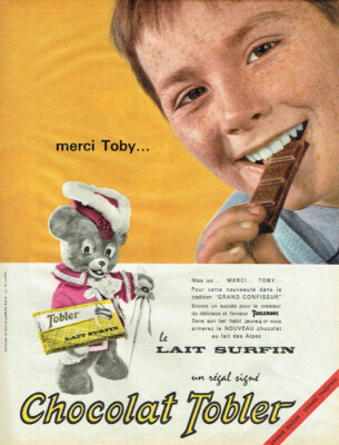 publicité Advertising 0321 1964 chocolat Tobler Toblerone lait surfin ...