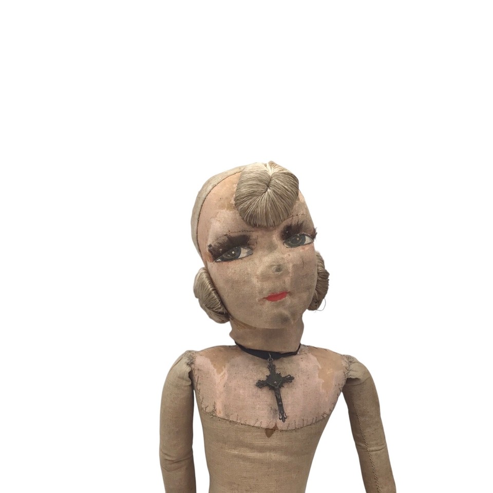 Antique 1920s Cloth Face French Boudoir Doll Tattered Distressed ...