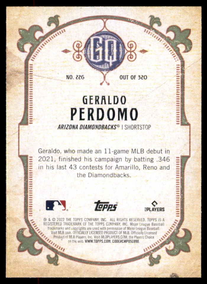 2022 Topps Gypsy Queen Geraldo Perdomo Arizona Diamondbacks #226 | eBay