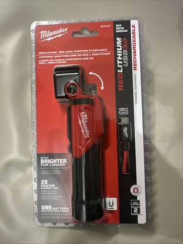 Milwaukee 2113-21 500L Redlithium USB Rechargeable Pivoting Flashlight ...