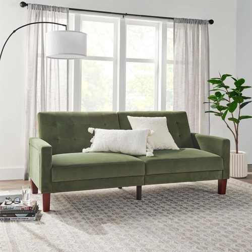 Modern Split Back Reclining Button Tufted Velvet Sleeper Sofa Futon ...