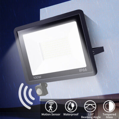 LED FLOODLIGHT OUTDOOR SECURITY LIGHT FLOOD GARDEN MOTION SENSOR PIR ...