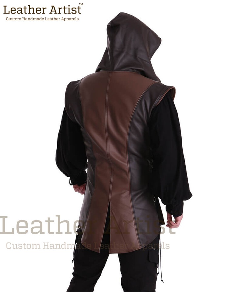 Men's Leather Jerkin British Army Jerkin Hooded Long Leather Vest ...