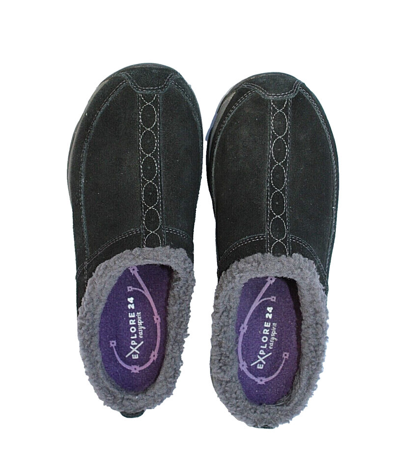 Easy Spirit Explore 24 Black Suede Leather Faux Fur Womens 6.5M Slip-on ...