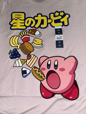 Nintendo Kirby Mens Kirby Inhaling Food Video Game Pink Shirt New XXXL ...