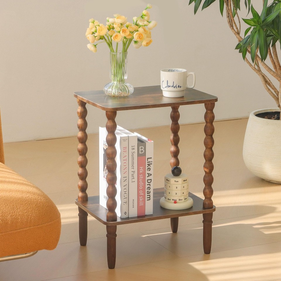 Side Table, Small End Table with Storage Shelf, 2-Tier Small Coffee ...