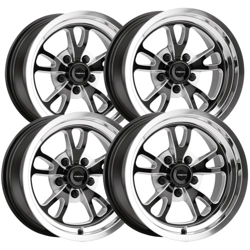 (Set of 4) Staggered Vision 149 Patriot 15" 5x4.5" Black/Milledd Wheels ...
