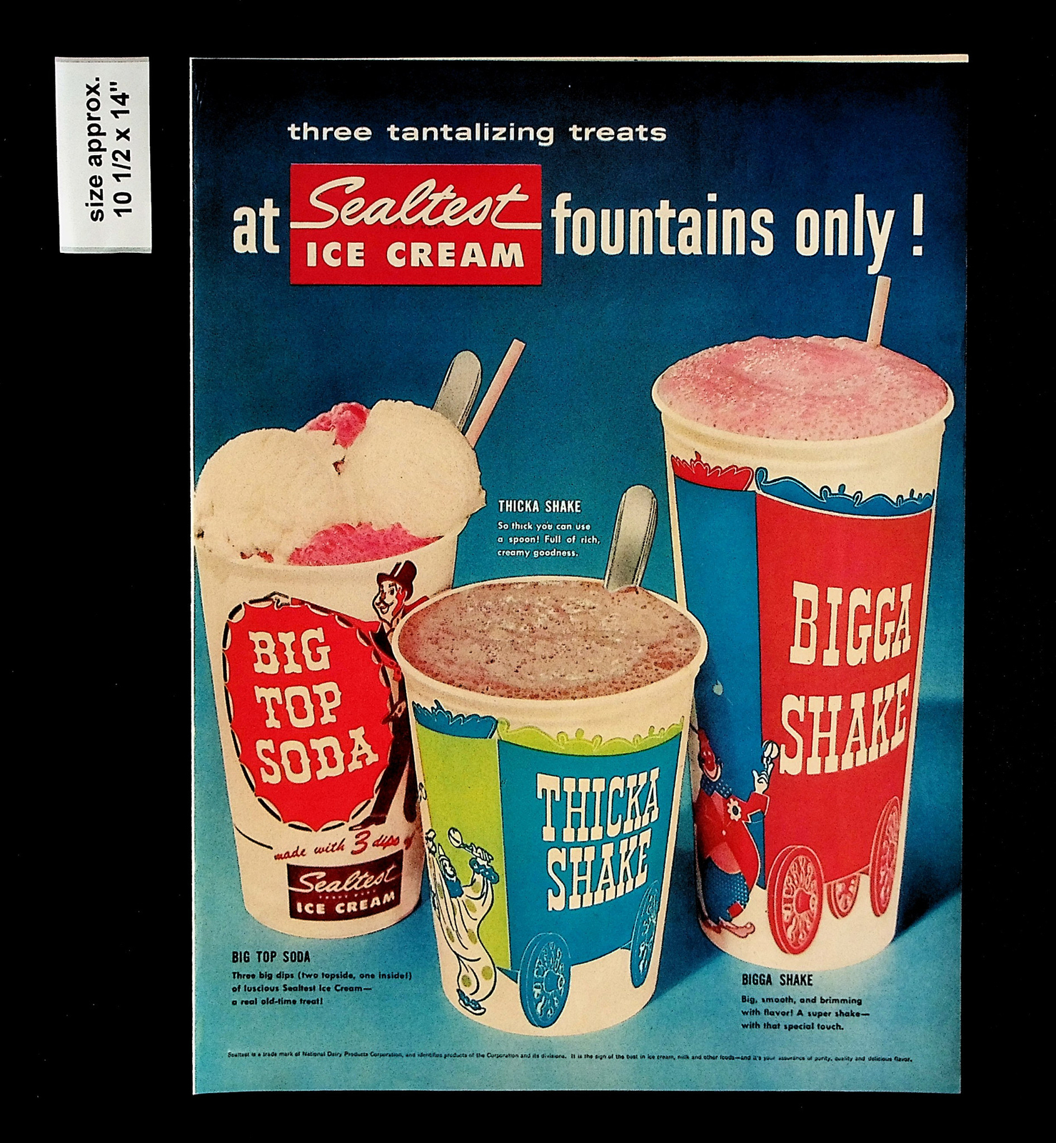 1955 Sealtest Ice Cream Bigga Thicka Shake Milk Top Soda Vintage Print ...