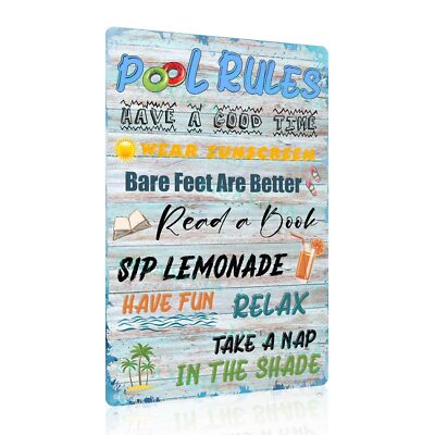 Metal Tin Sign Pool Rules Tin Sign Vintage Pool Patio Decoration ...
