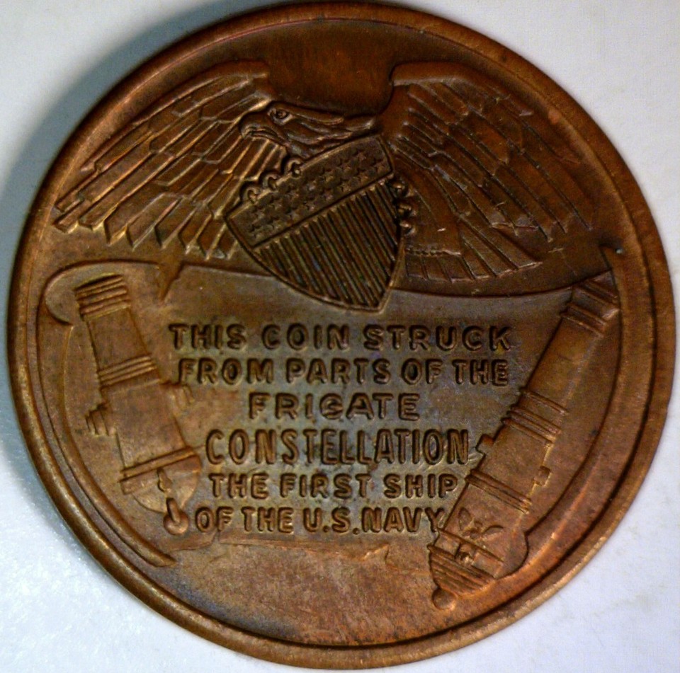 1797 USS FRIGATE CONSTELLATION COPPER MEDAL COIN Struck from the Ship ...