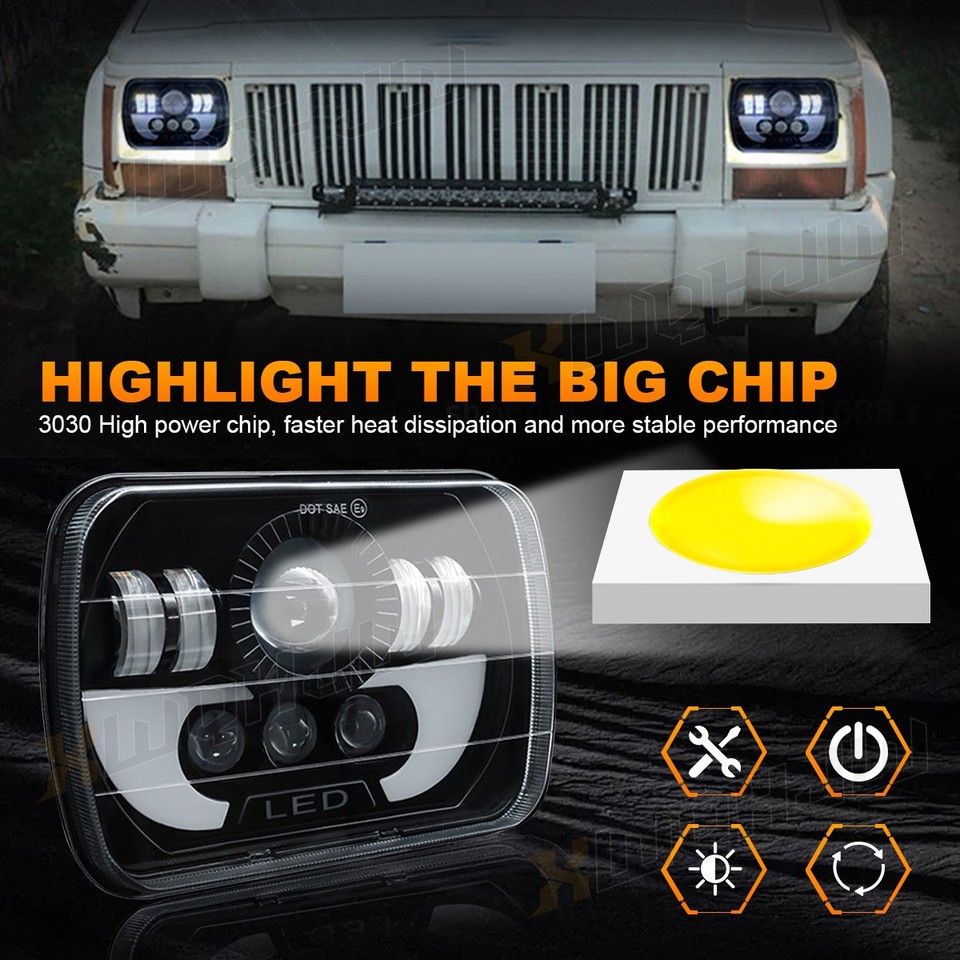 7x6 5X7 LED Headlight Hi-Lo DRL For Chevy Express Cargo Van 1500 2500 ...