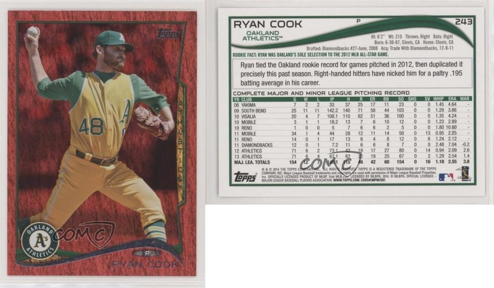 2014 Topps Red Hot Foil Ryan Cook #243 bg8 | eBay