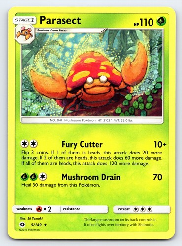Parasect 5/149 Rare Sun & Moon Base Set Pokemon Card - NM | eBay