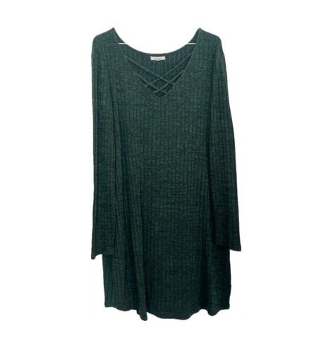 Maurices Women's Sweater Knit Dress Green V Neck Long Sleeve Size Large ...
