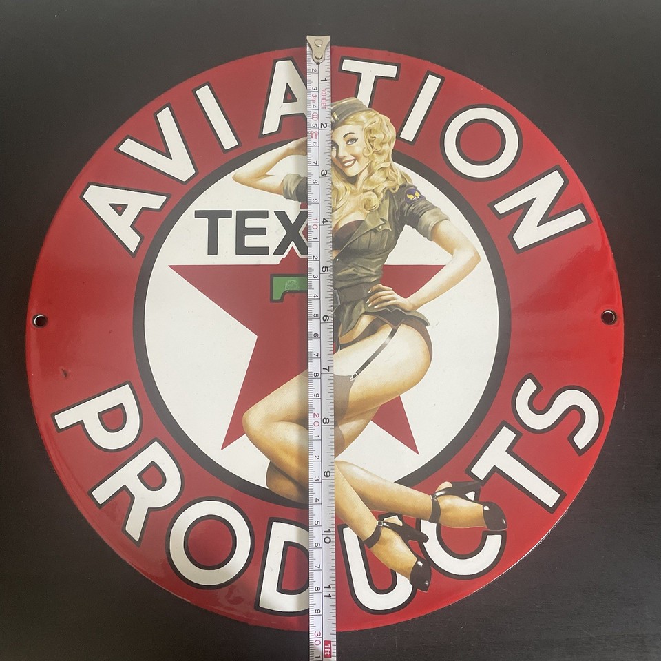 VINTAGE TEXACO LADY AVIATION PRODUCTS MOTOR GASOLINE OIL PORCELAIN SIGN ...
