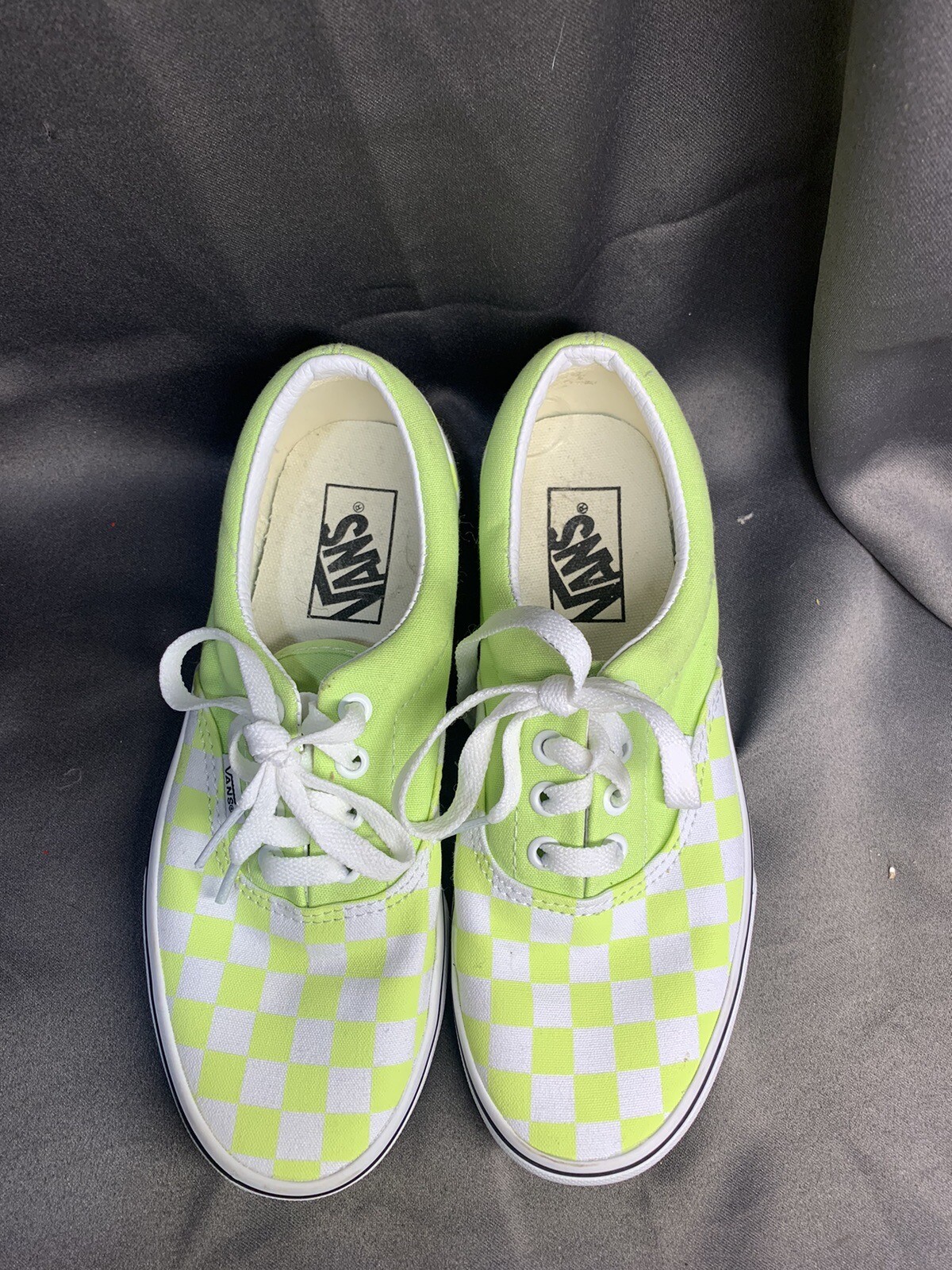 Lime Green And White Checkered Vans Shoes Size US Men… - Gem