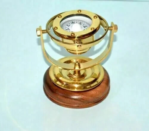 Gimble Compass Nautical Brass Ship Marine Gimbled Compass Vintage Desk ...