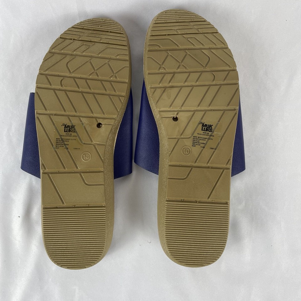 Muk Luks Womens About Face Slide Sandals Toe Loop Faux Leather Navy ...
