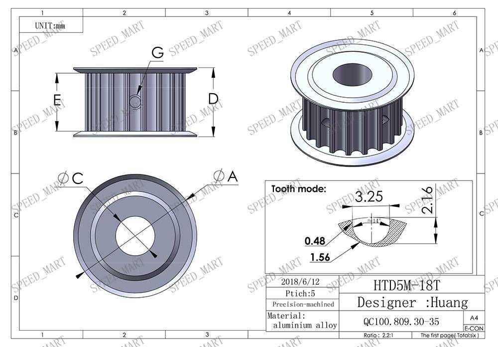 5M HTD5M Aluminum Timing Belt Pulley 18 Teeth 8mm Bore 16mm width ...