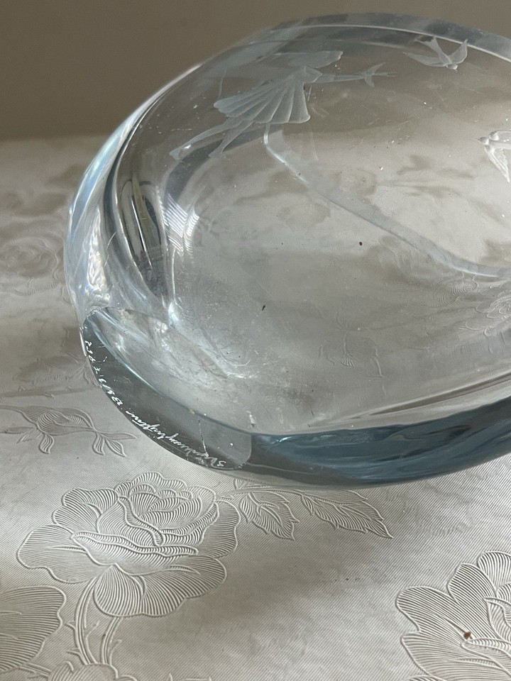 Stromberg Fish Pond Glass Vase Etched Sweden Pic Shows very Minute Chip ...