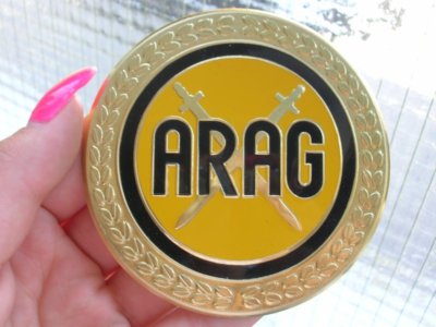 ARAG GERMANY VINTAGE CAR GRILL BADGE CLASSIC EMBLEM VW BUG COX MERCEDES ...