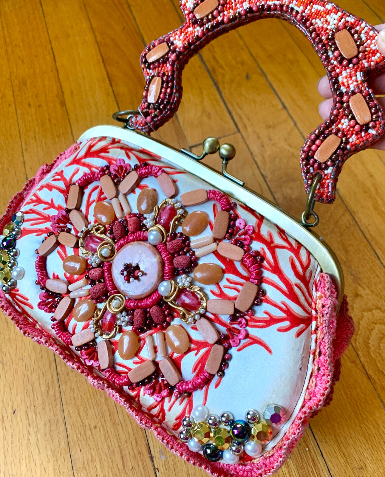 NOS Mary Frances Sea Nymph Beaded Top Handle Coral Pink Sea Barbie ...