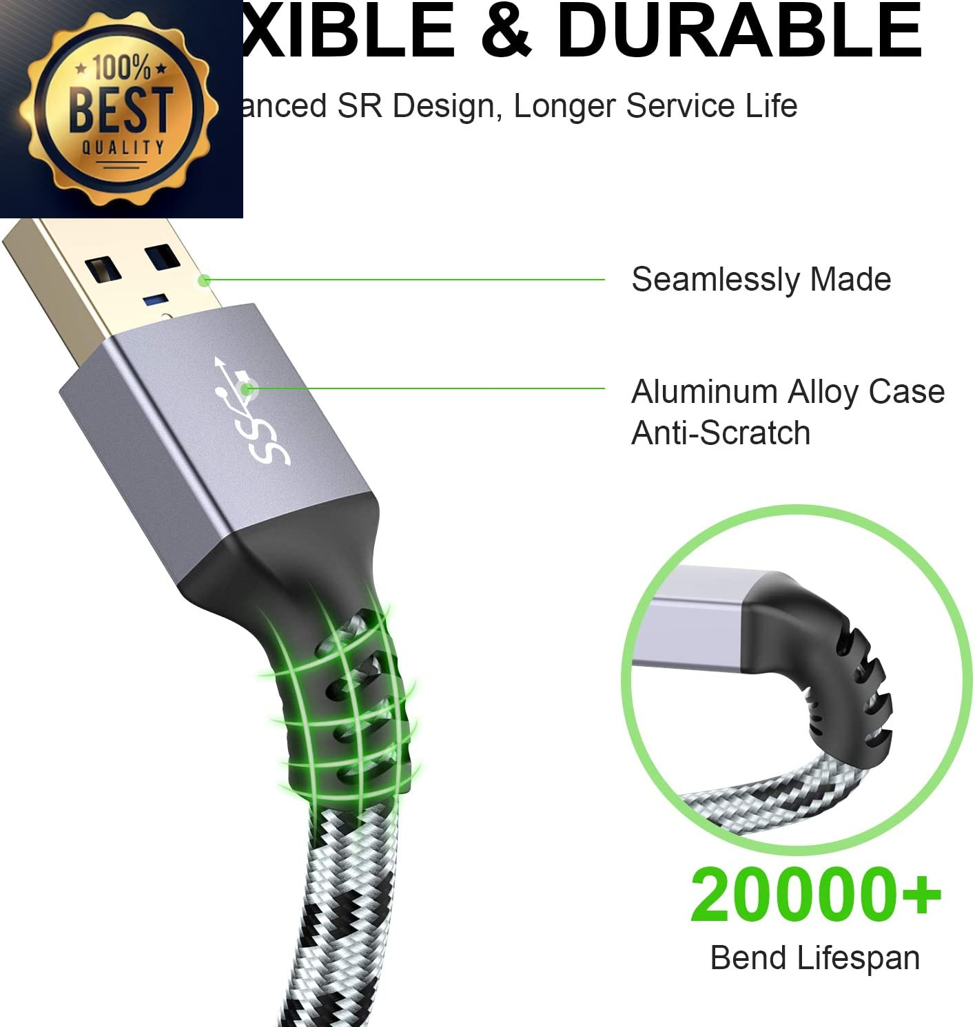 Short USB Extension Cable 1Ft USB 3.0 Extension Cable [Aluminum Shell ...