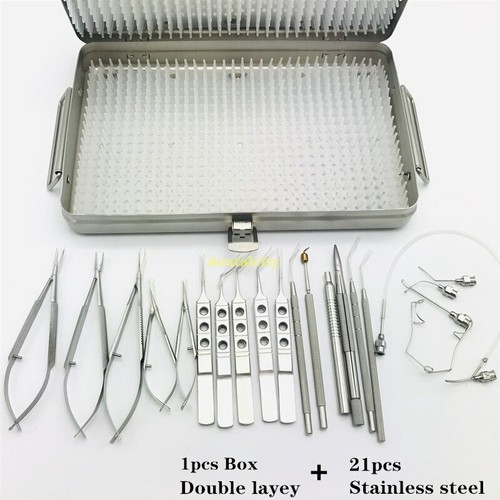 21PCS Ophthalmic Cataract Set Eye Micro Surgery with sterilization tray ...