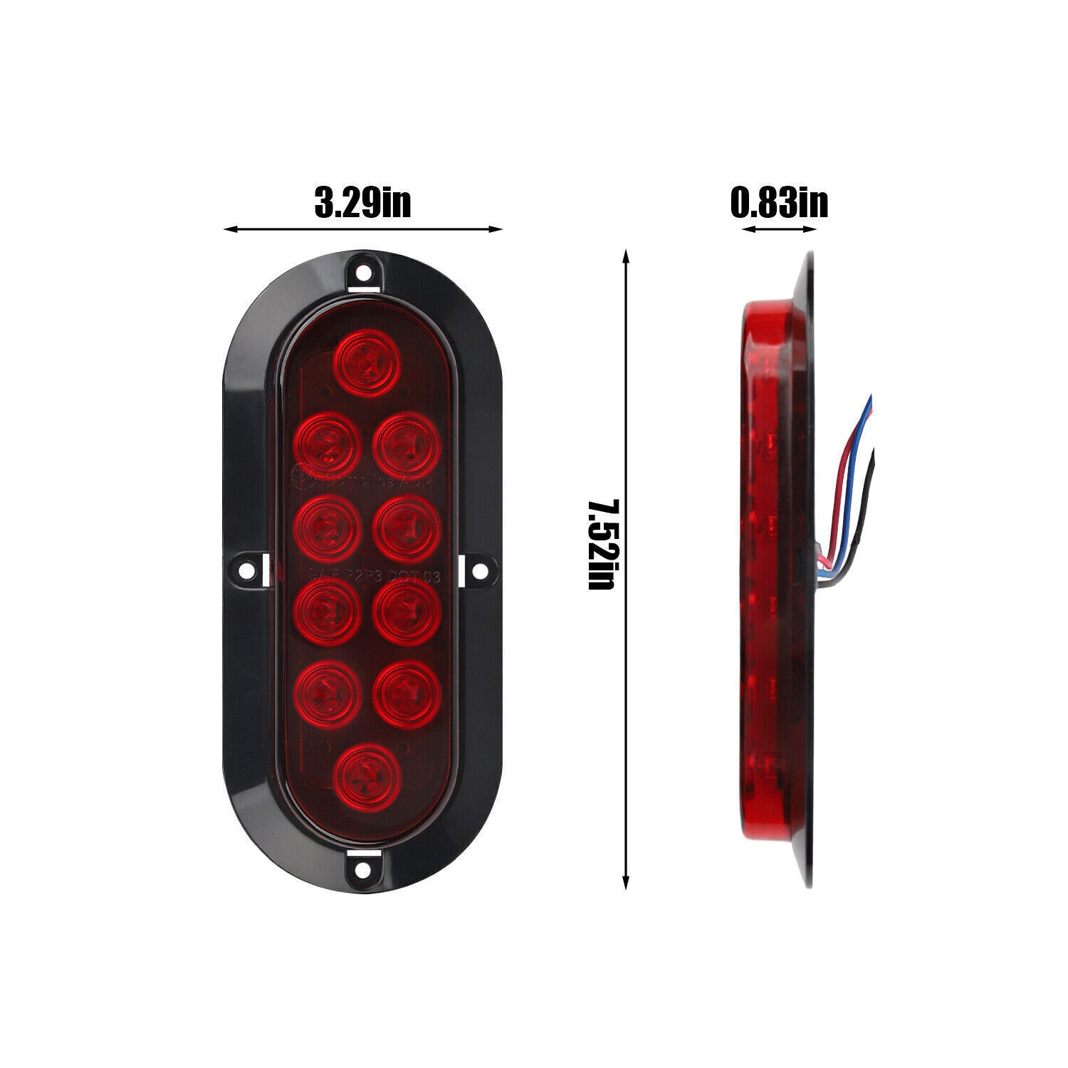 2Pcs 10 LED Trailer Truck Stop/Turn/Tail Brake Lights 6" Oval Flush ...