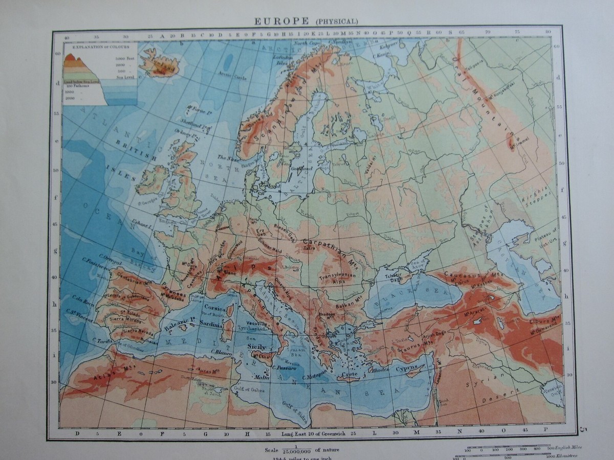 Europe Physical Map Mountains