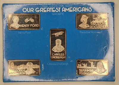 (5) .999 Fine Silver 1 oz Bars ~ Hamilton Mint ~ Our Greatest Americans ...