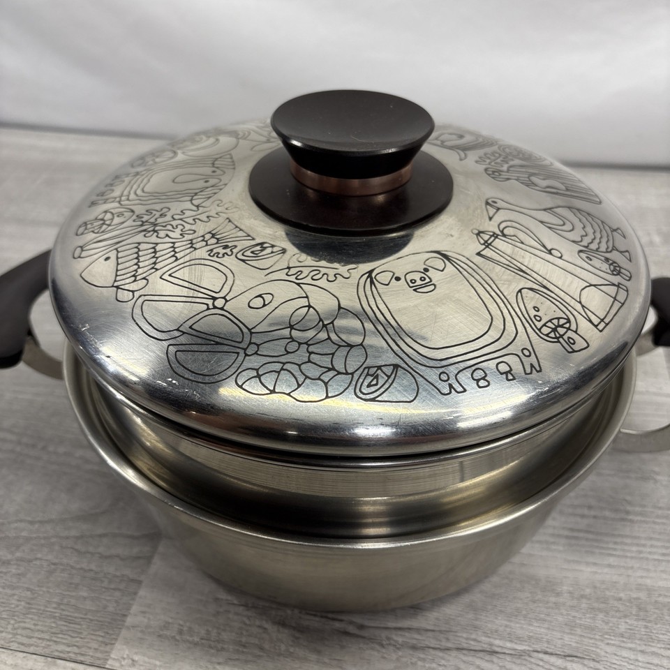 RARE VTG PRESTO PRIDE 11 Pc Set Etched Lids 18/8 Stainless Steel Copper ...