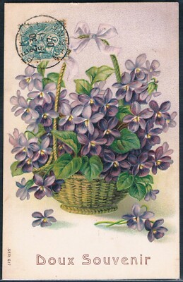 X084 DOUX SOUVENIR BASKET full of VIOLETS Embossed 1907 | eBay