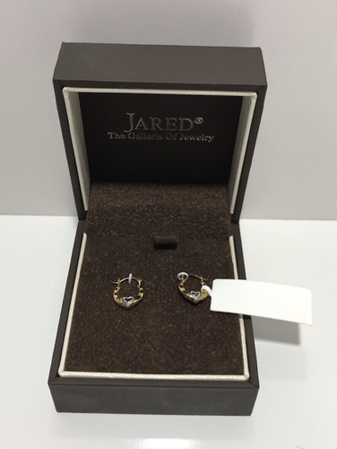 Jared~14K Two-Tone Gold Heart Small Hoop Huggies Earrings | eBay