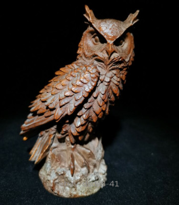 Vintage Wooden Owl Statue Sculpture Figurine Home Decor Boxwood Carved ...